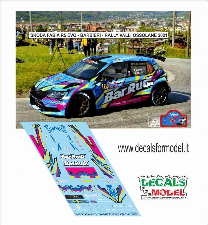 DECAL SKODA FABIA R5 EVO - BARBIERI - RALLY VALLI OSSOLANE 2021 ...